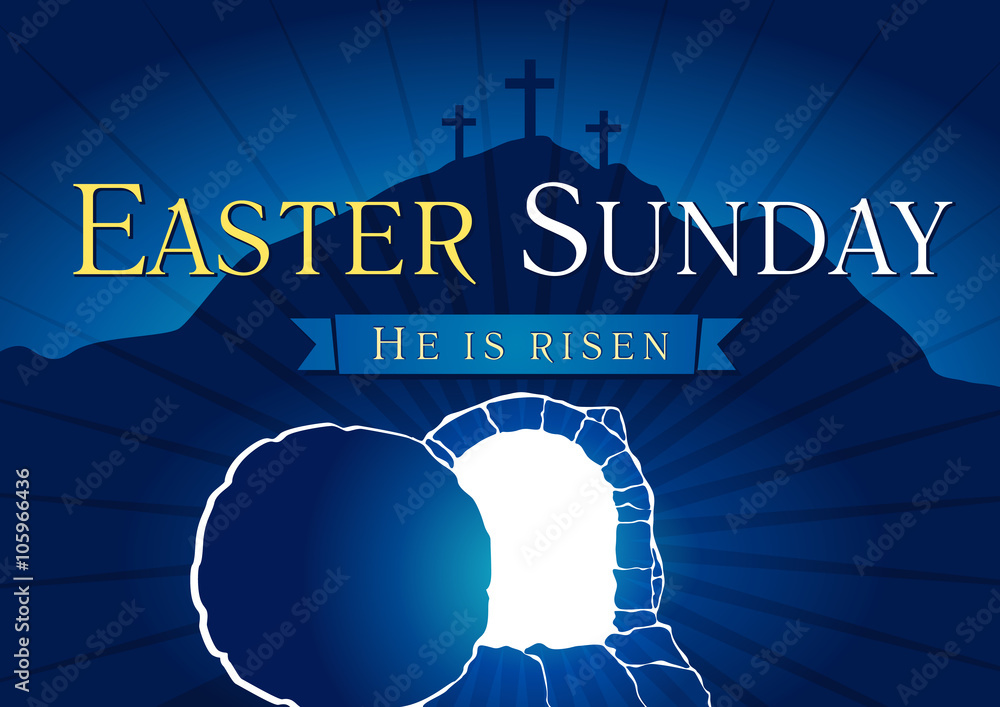 Easter Sunday Holy Week tomb and cross card. Template invitation to an ...