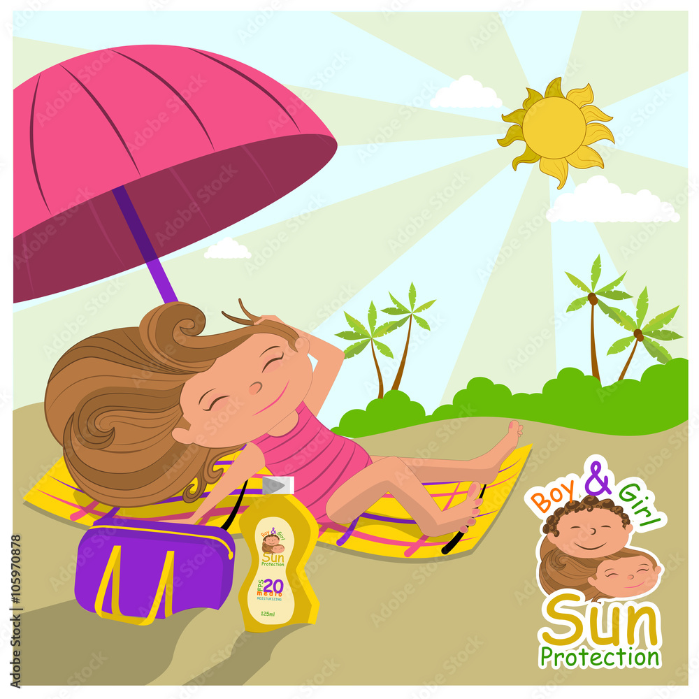 Vector de Stock niña tomando el sol en verano | Adobe Stock