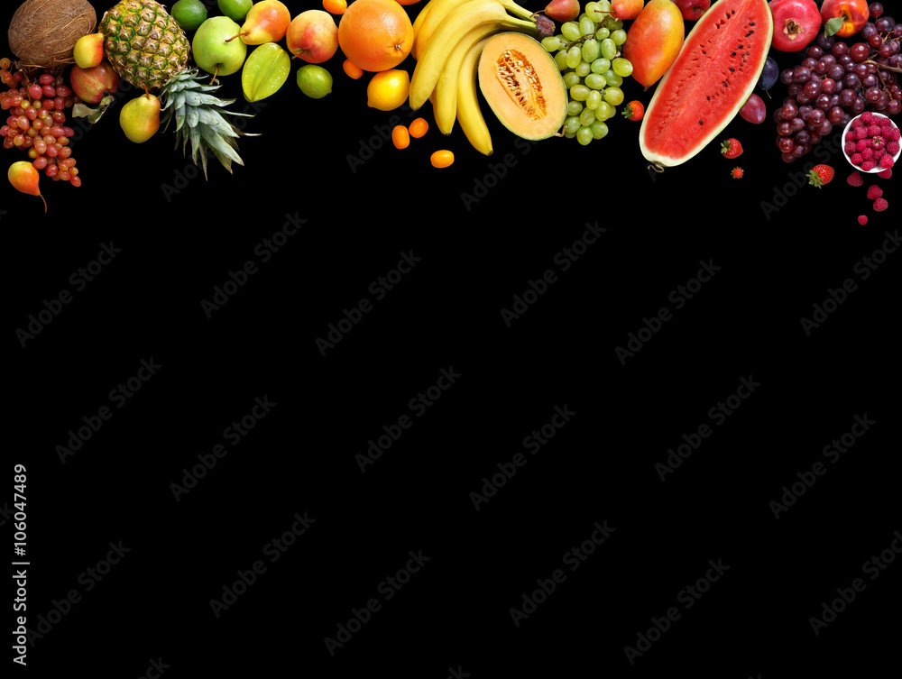 Stock-Foto „Deluxe fruits background. Studio photography different ...