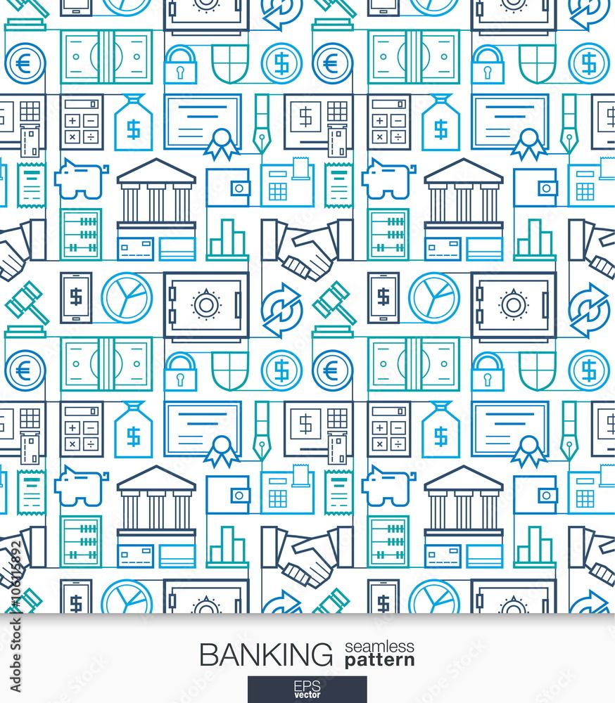 Banking and finance wallpaper. Bank seamless pattern. Tiling textures ...