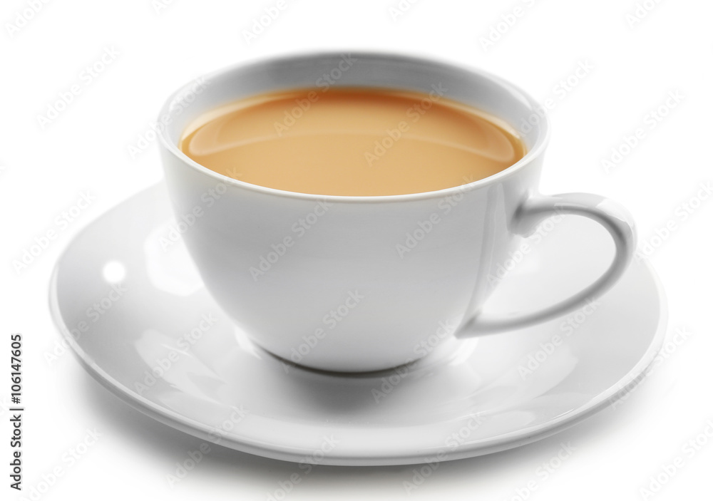 Porcelain cup of tea with milk isolated on white background Stock Photo ...