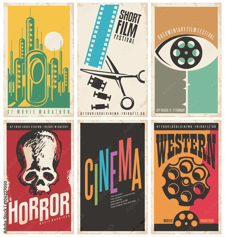 Collection of retro movie poster design concepts and ideas Stock Vector ...