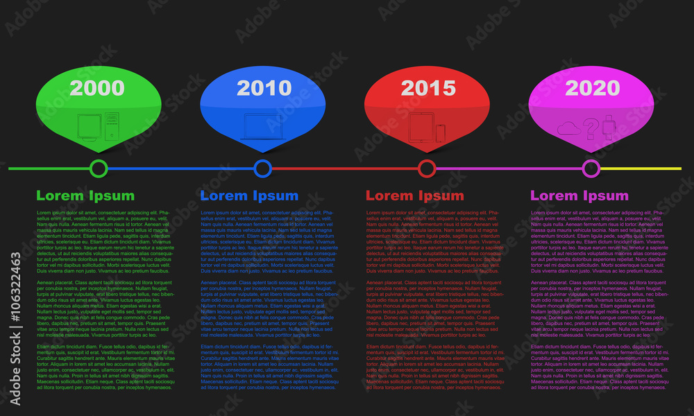 Row timeline infographic with years, infographics, text infographic ...