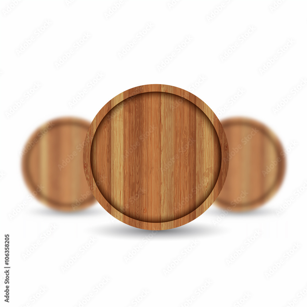 Three realistic mock up wood barrel on white background. Vector ...