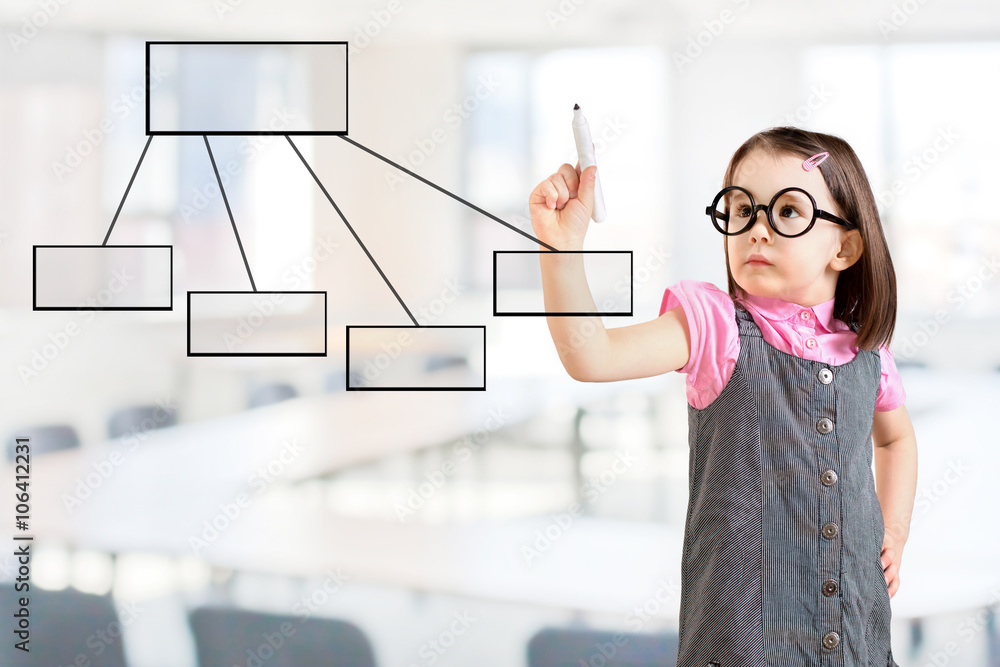 Cute little girl wearing business dress and drawing a flowchart 1 ...