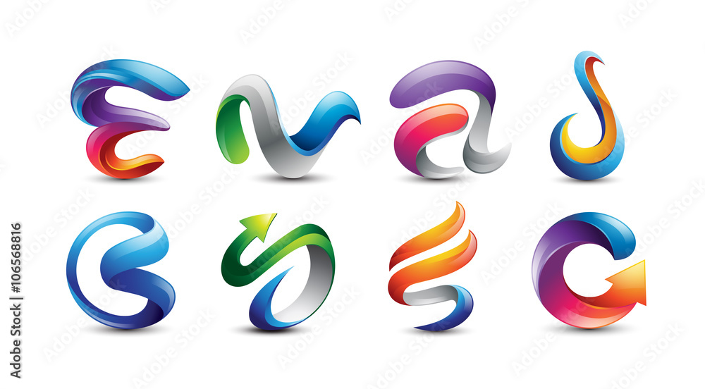 Abstract Colorful 3D Logo Design Set Stock Vector | Adobe Stock