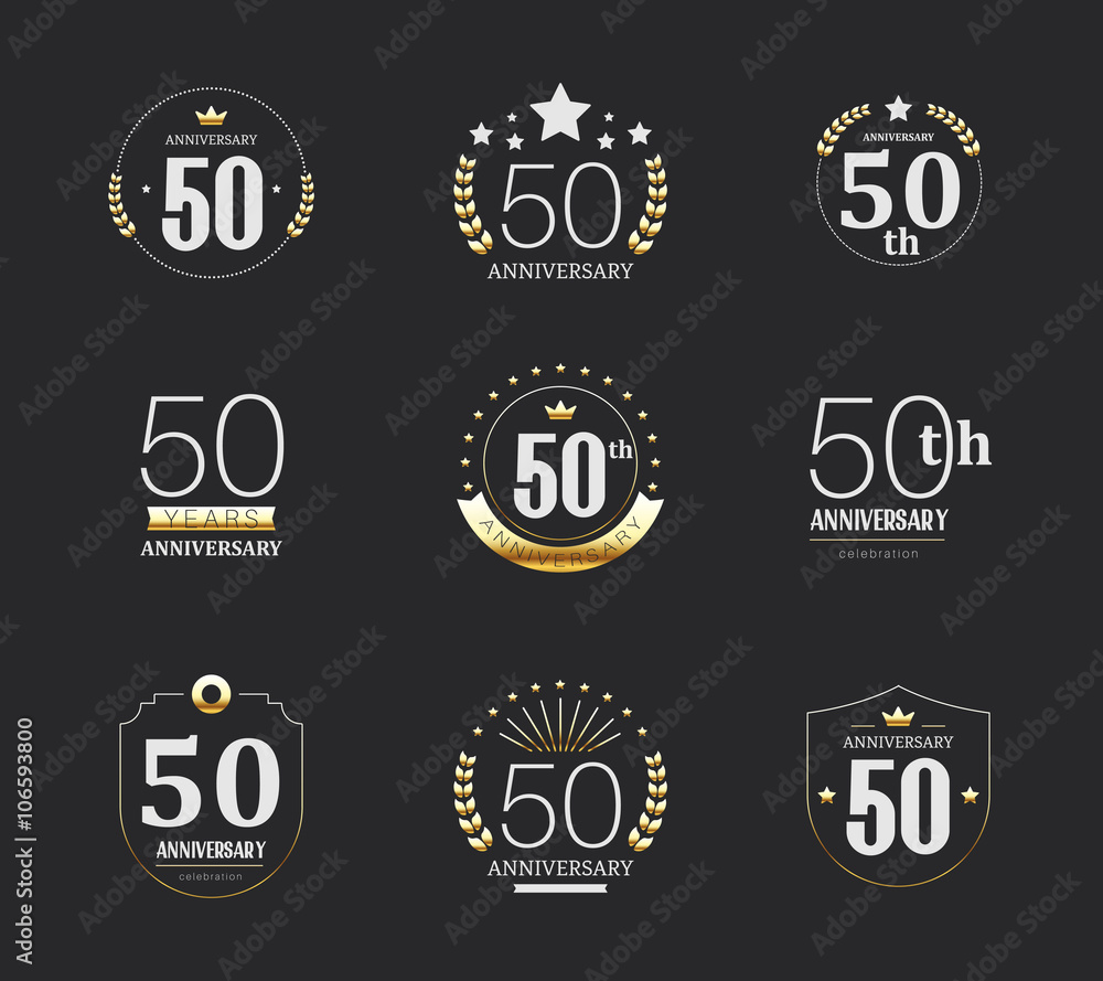 Fifty years anniversary celebration logotype. 50th anniversary logo set ...