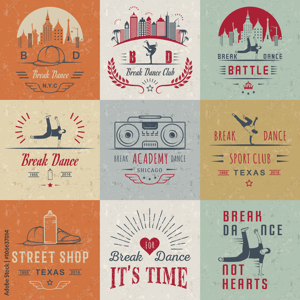 Vector Set of Badges, Logos and Sign Break Dance Stock Vector | Adobe Stock