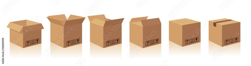 Open and closed recycle brown carton delivery packaging box with ...
