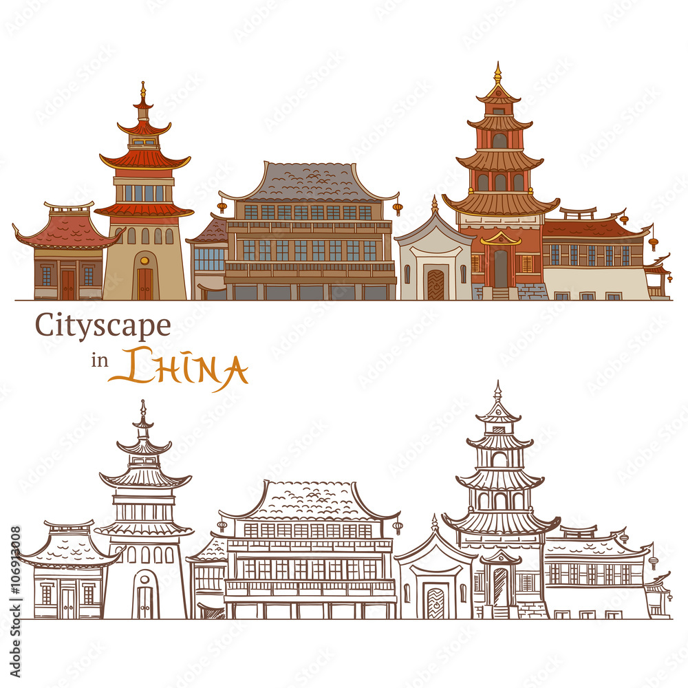 Drawing of Typical Chinese Architecture Stock Vector | Adobe Stock