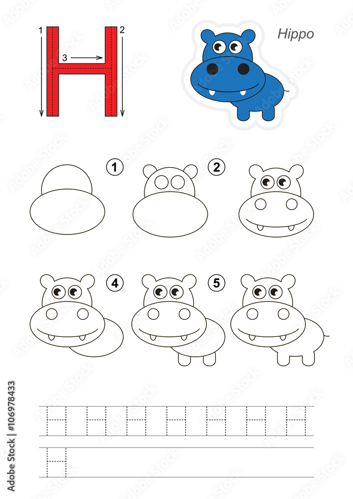 Drawing tutorial. Game for letter H Stock Vector | Adobe Stock