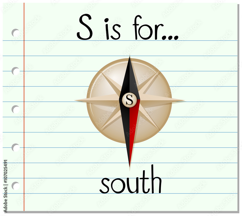 Flashcard letter S is for south Stock Vector | Adobe Stock