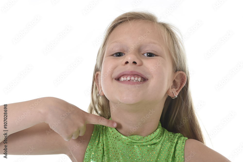 cute little girl pointing her neck in body parts learning school chart ...