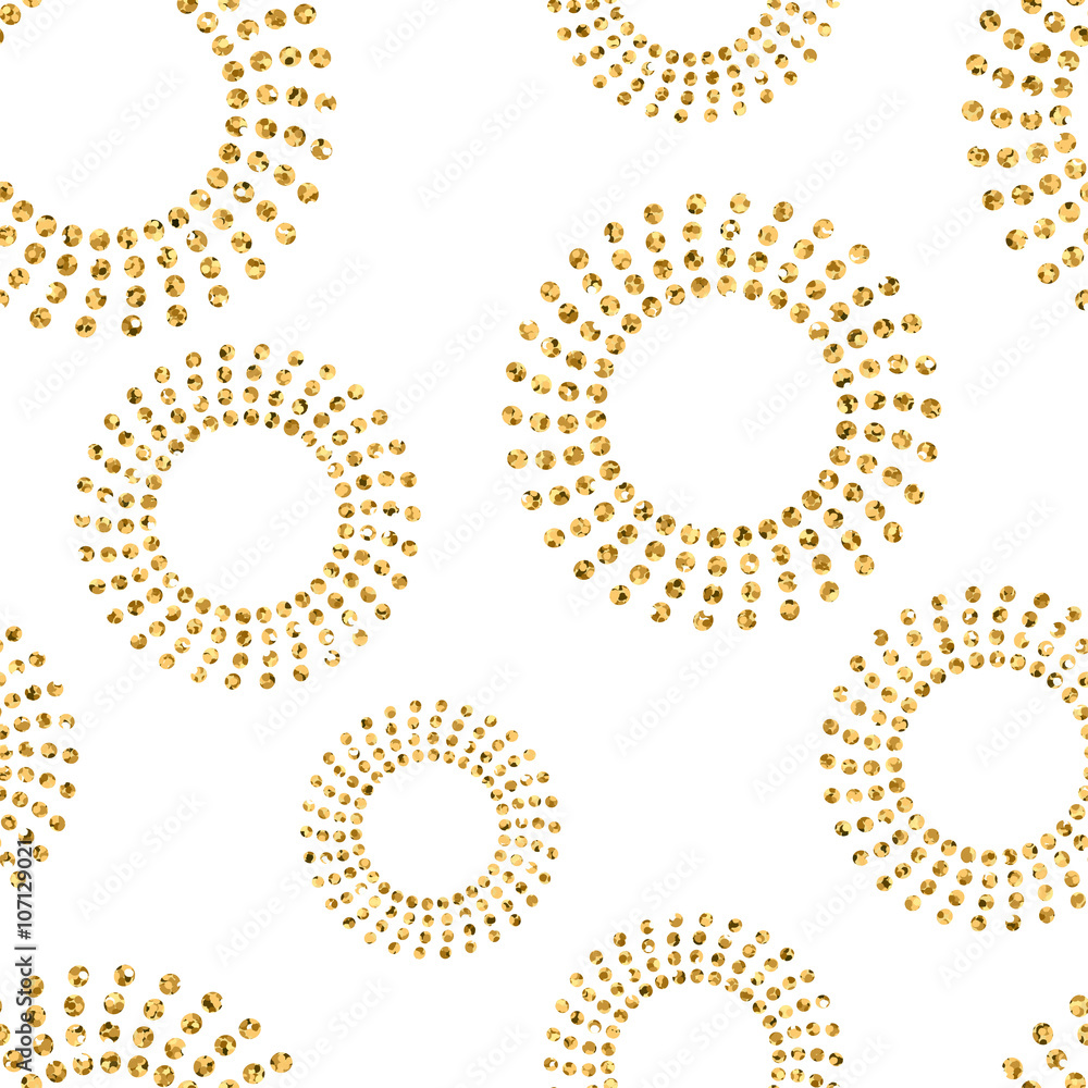 Gold concentric circle seamless pattern. Golden glitter on white ...