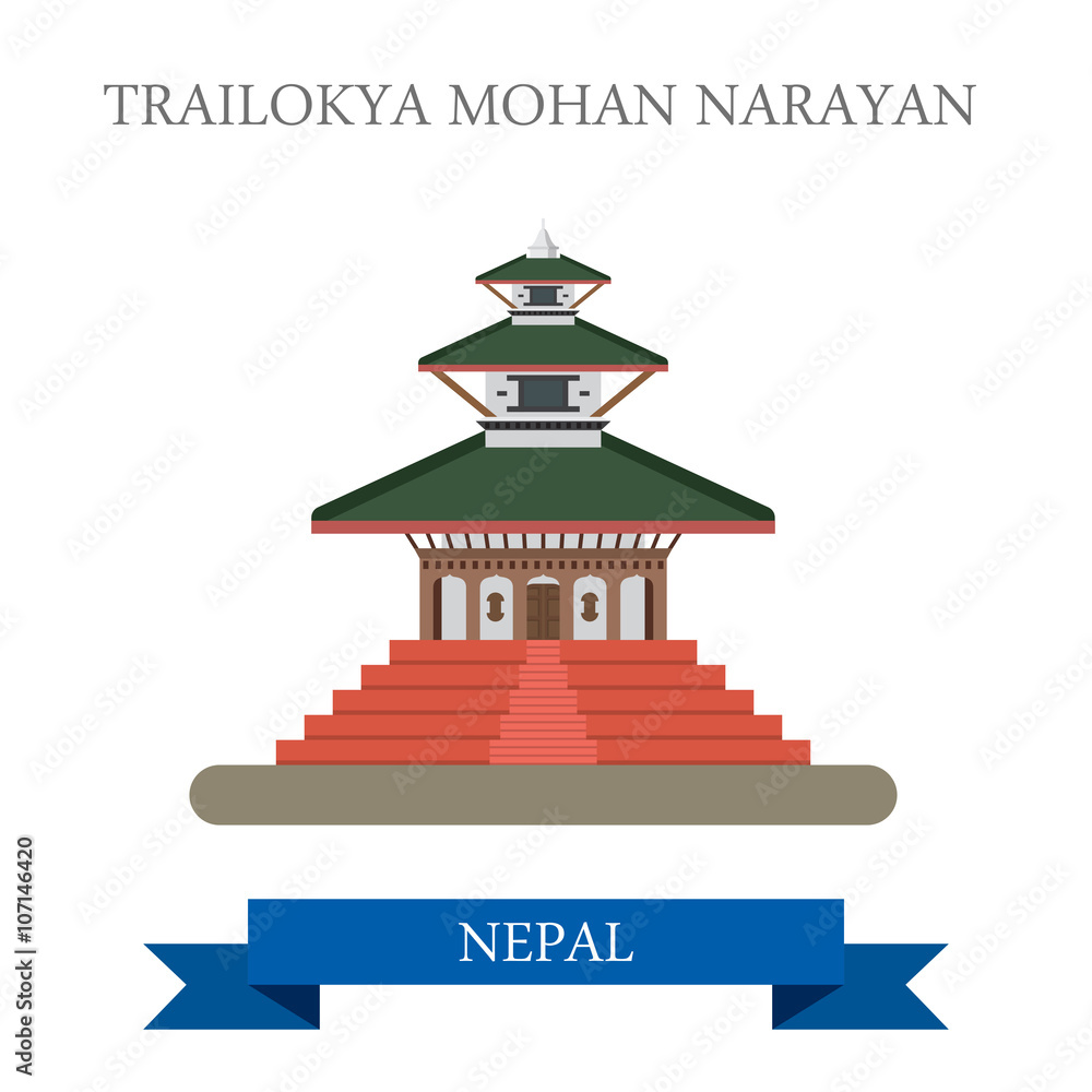 Trailokya Mohan Narayan Temple Nepal vector flat attraction Stock ...