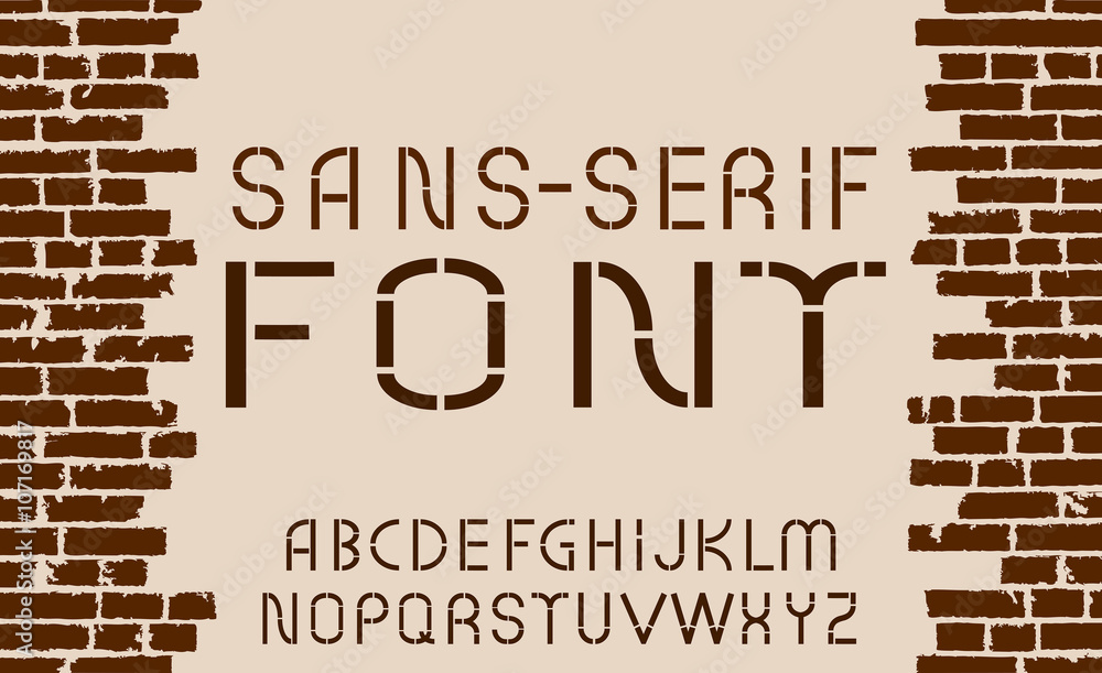 Brown vintage sans-serif font on old brick wall background. Vector ...