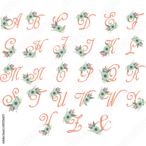 Floral Monogram,Flowers Alphabet,Floral Alphabet,Wedding Flora Font ...