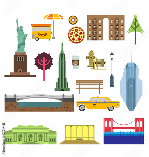Vector New York City street icon set. A set of New York symbols and ...