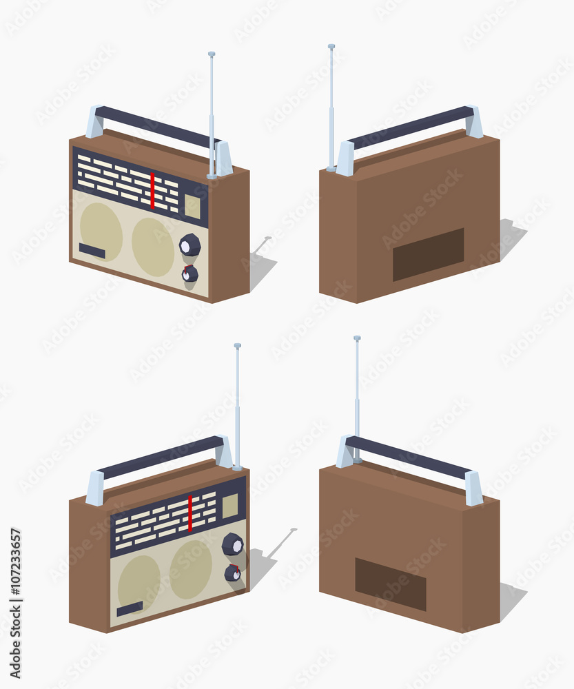 Retro radio set. 3D lowpoly isometric vector illustration. The set of ...
