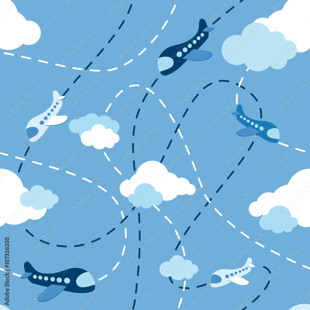 Seamless airplane pattern Stock Vector | Adobe Stock