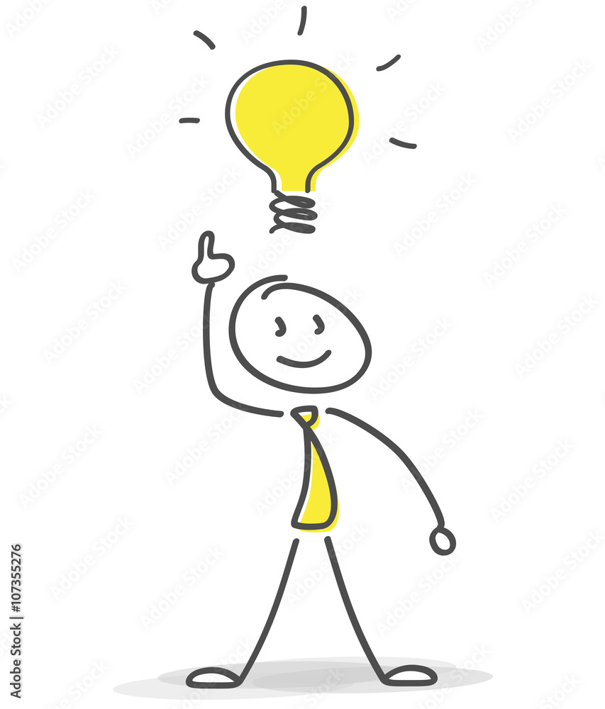 Vetor Strichmännchen als Geschäftsmann hat eine tolle Idee.Eine ...