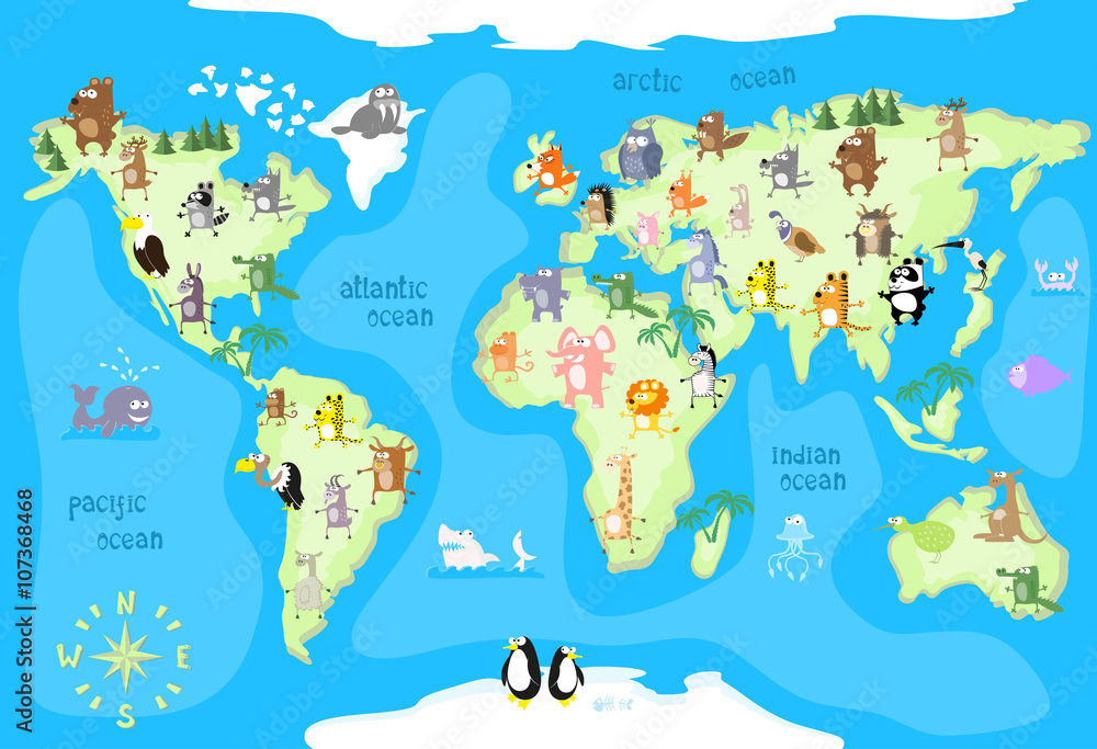 Стоковий вектор Concept design world map with animals of all the ...