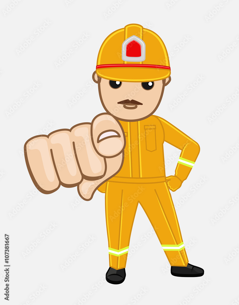 Cartoon Firefighter Pointing Finger Stock Vector | Adobe Stock