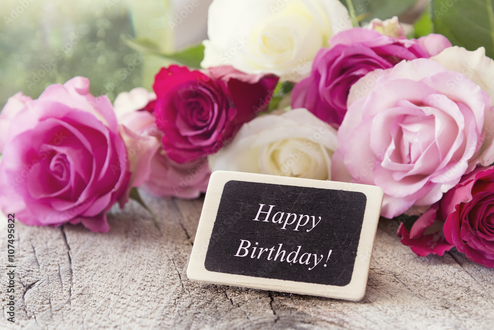 Happy Birthday Gratulation card, birthday greetings with white and pink ...