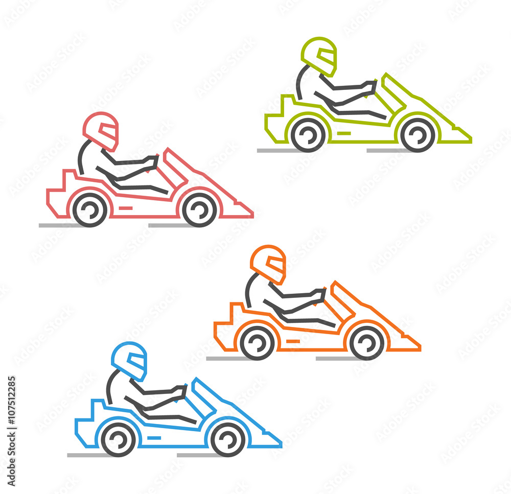 Modern outline go kart symbol. Multicolored line karting logo. Vector ...