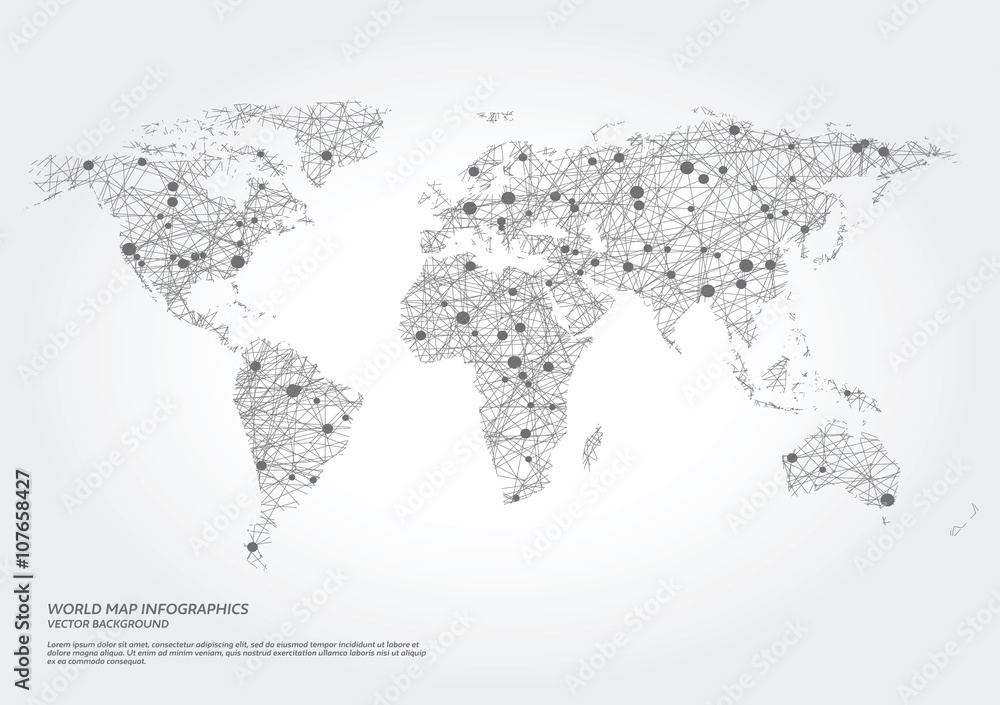 Vector world map illustration with points and lines. Stock Vector ...