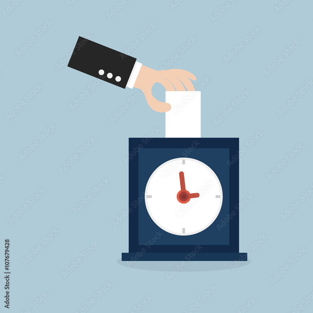 Hand putting card in time clock Stock Vector | Adobe Stock