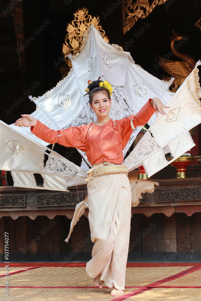 Thai women dancing with hand moving the wing Stock Photo | Adobe Stock