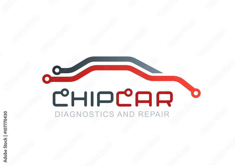 Vector logo with abstract car line silhouette. Diagnostics and repair ...