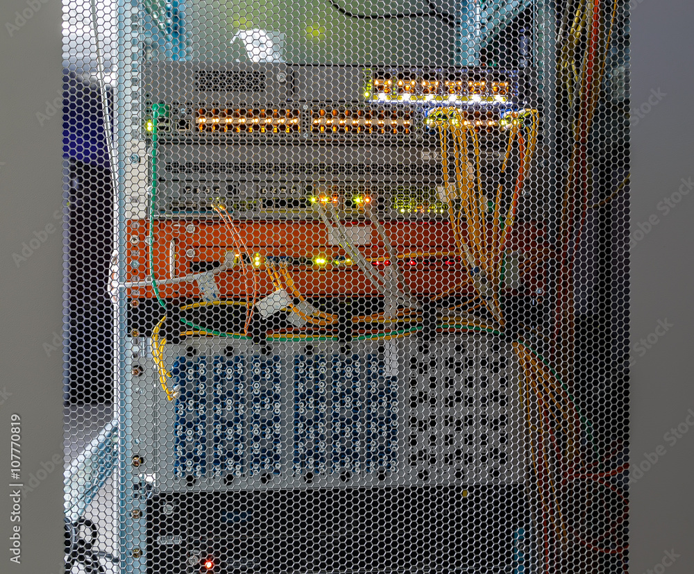 panel modern communications equipment behind bars the door chassis with ...