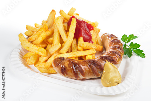 Bratwurst mit Pommes Frites Stock Photo | Adobe Stock
