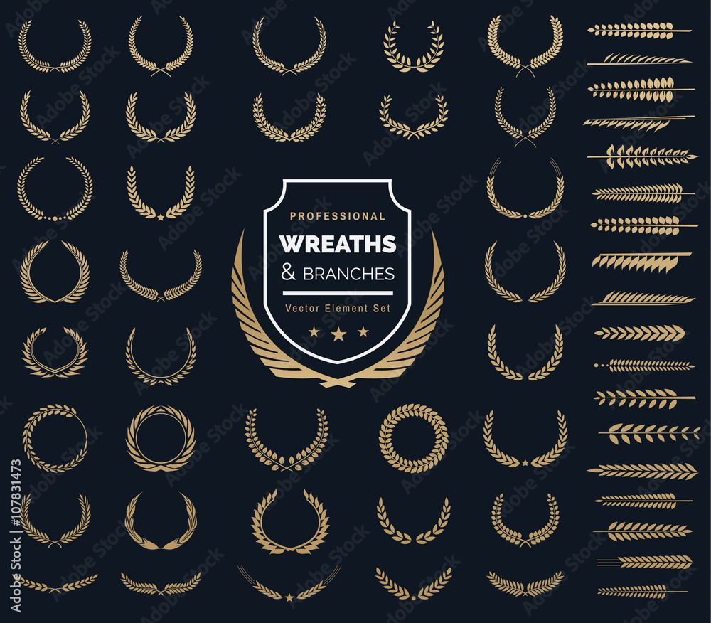 Crest logo element set,Coat of arms,Set of award laurel wreaths and ...