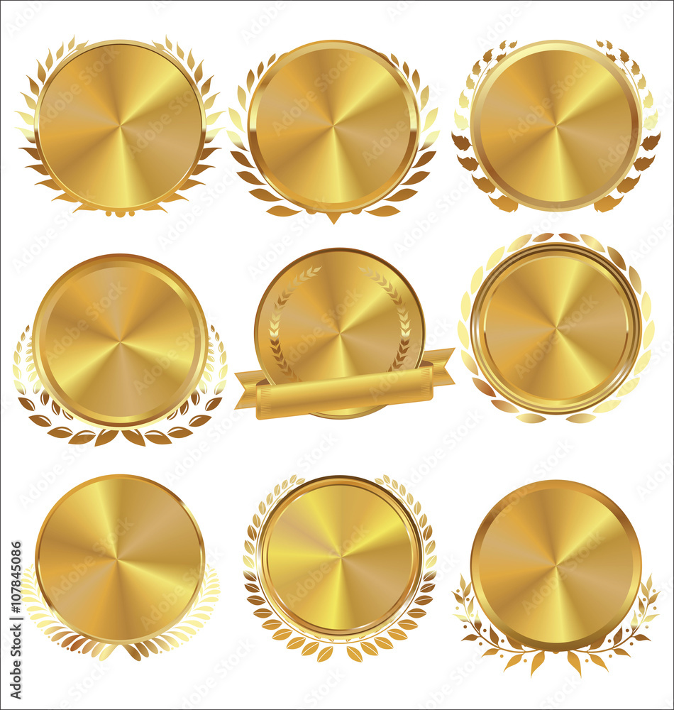 Golden medallion with laurel wreath collection Stock Vector | Adobe Stock