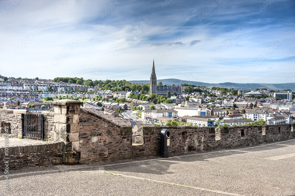Londonderry, Northern Ireland: Skyline of Derry with St. Eugene's ...