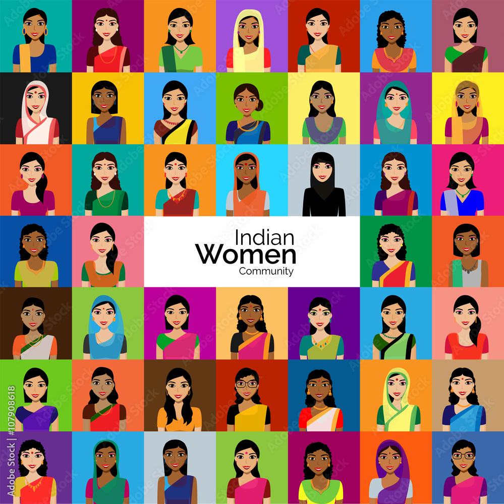 Big crowd of Indian women vector avatars - Indian woman representing ...