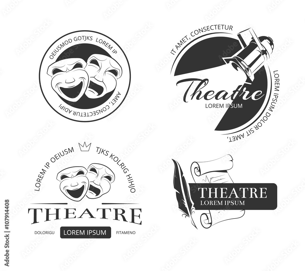 Vintage vector theatre labels, emblems, badges and logo. Classical ...