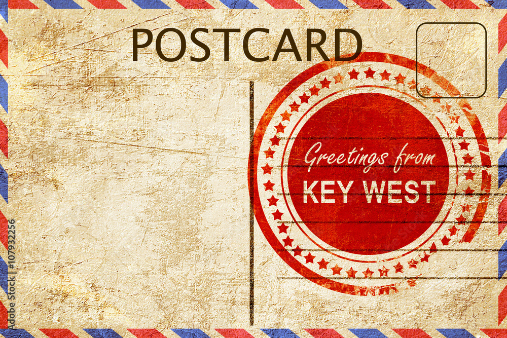 key west stamp on a vintage, old postcard Stock Illustration | Adobe Stock