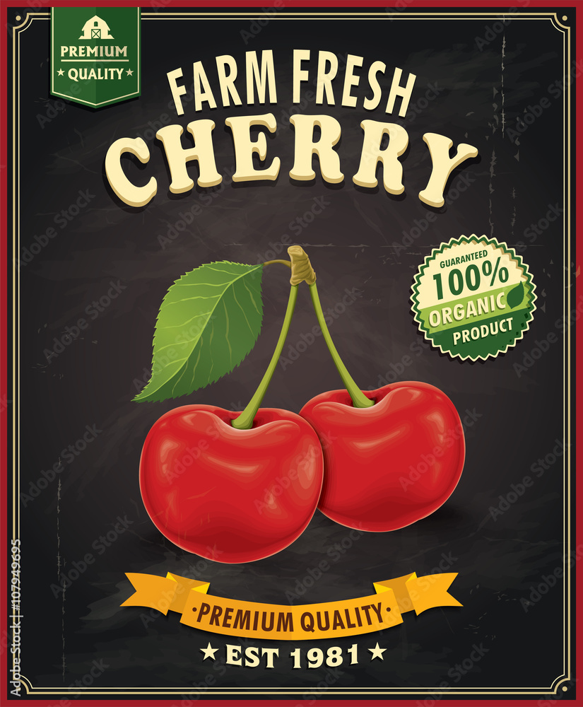 Vintage Farm Fresh Cherry poster design Stock Vector | Adobe Stock