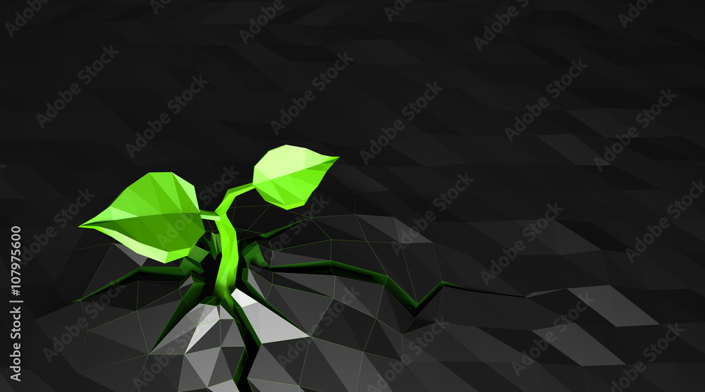 Ecology concept. Sprout has grows through the white background, low ...