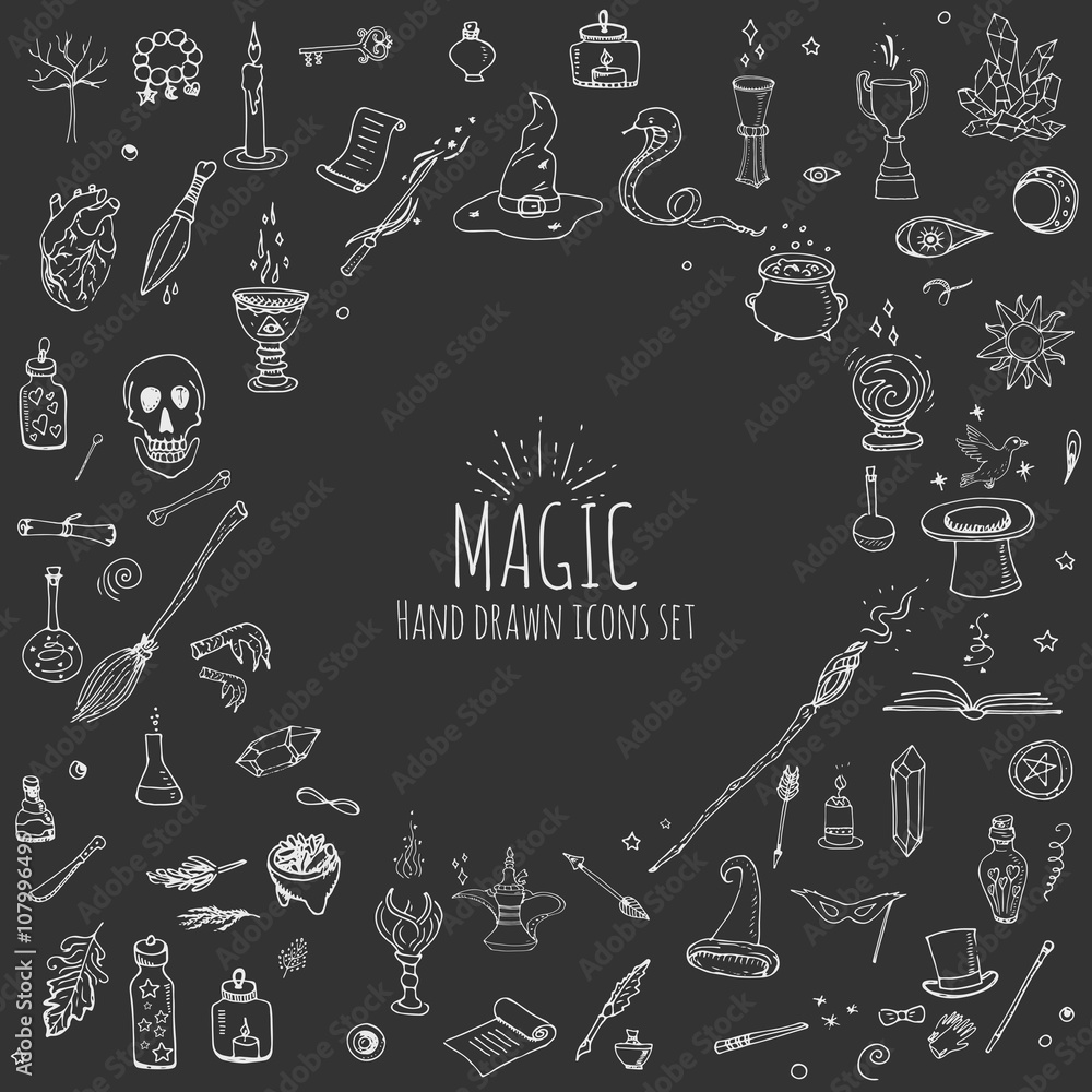 Hand drawn doodle Magic set Vector illustration wizardy, witchcraft ...
