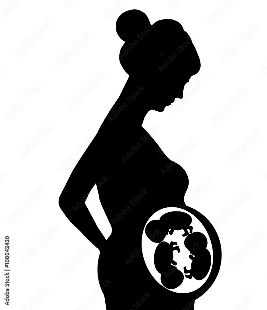 Pregnant Woman Silhouette Triplets Stock Illustration | Adobe Stock