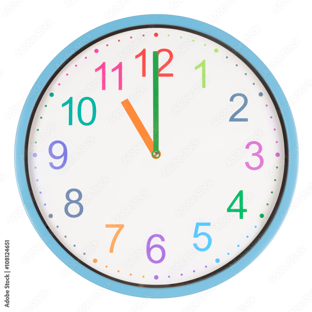 Colorful clock showing eleven o'clock Stock Photo | Adobe Stock