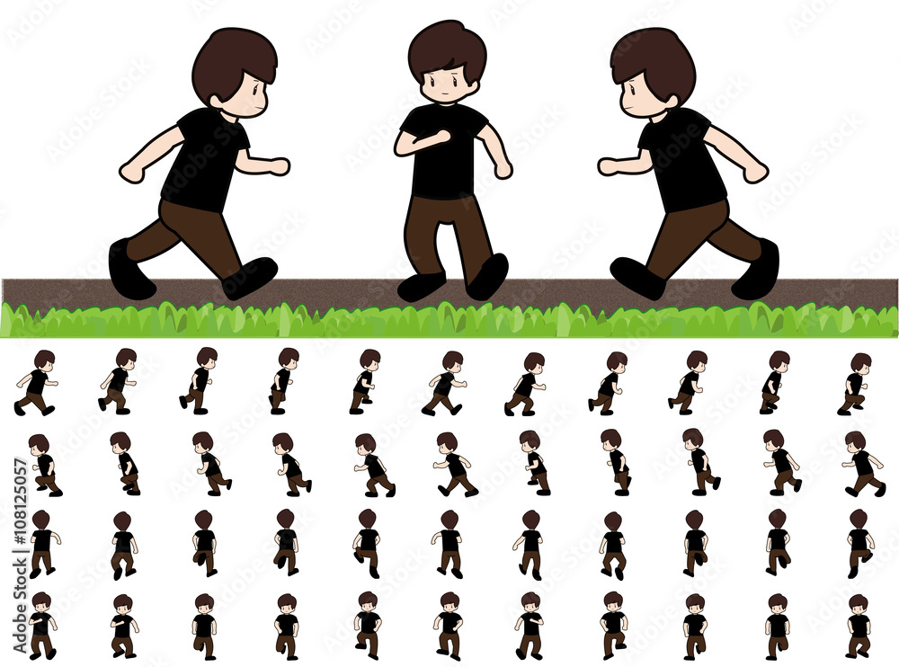 Phases of Step Movements Man in Running Walk Sequence for Game ...