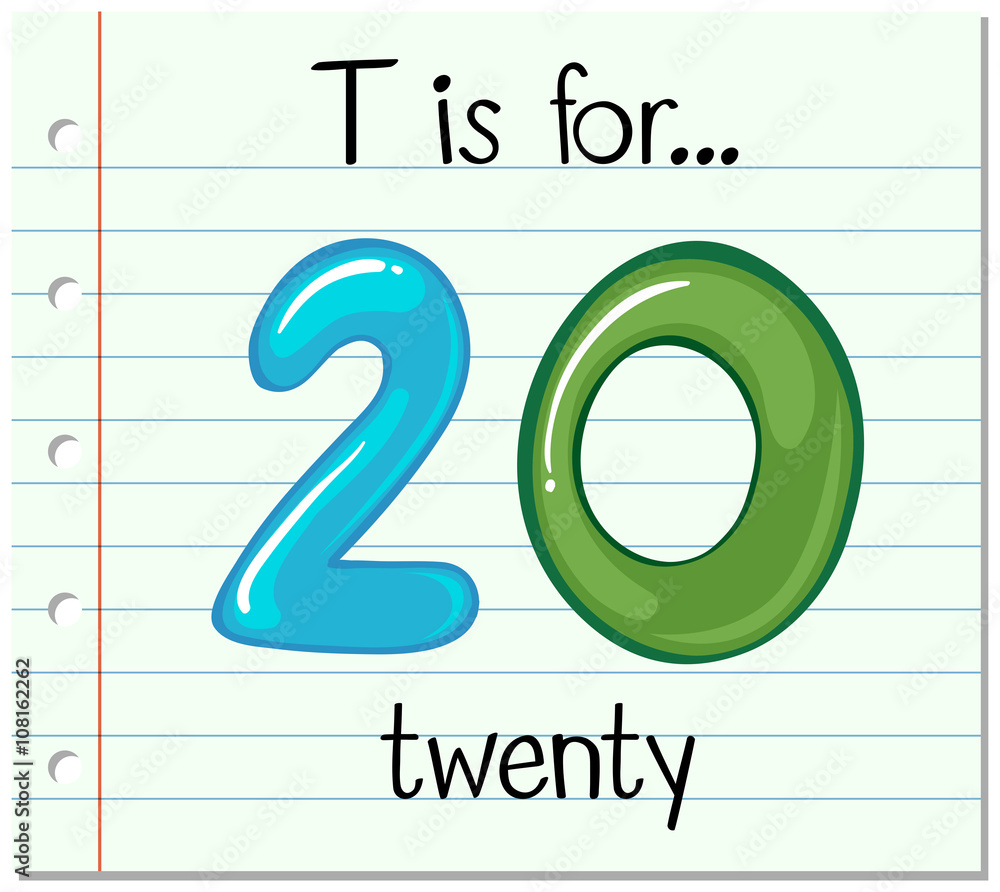 Flashcard letter T is for twenty Stock Vector | Adobe Stock