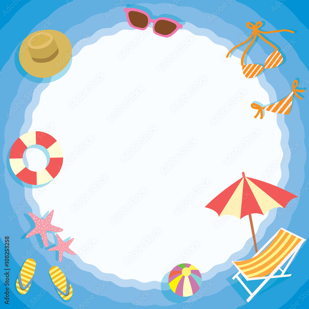 Summer breeze element objects with circle space for note message on the ...