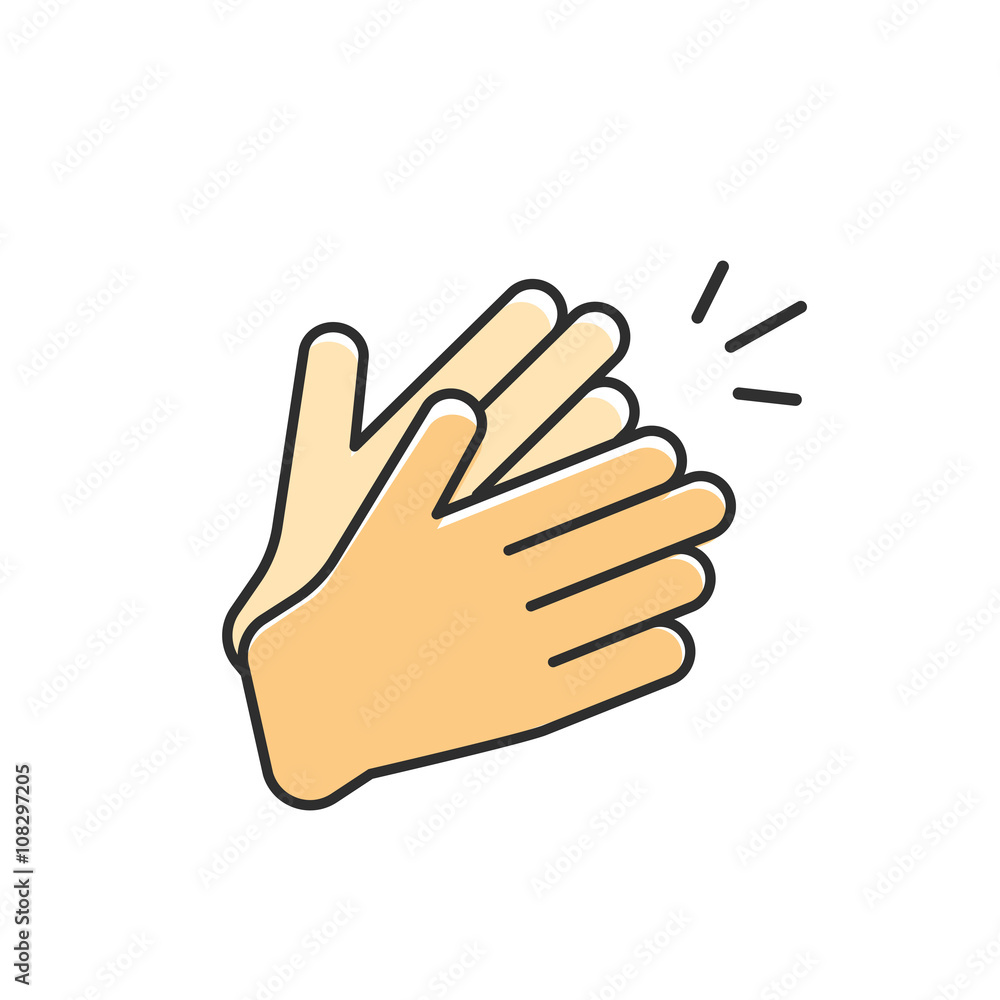 Hands clapping vector icon, applause flat cartoon outline linear design with clap sound ...